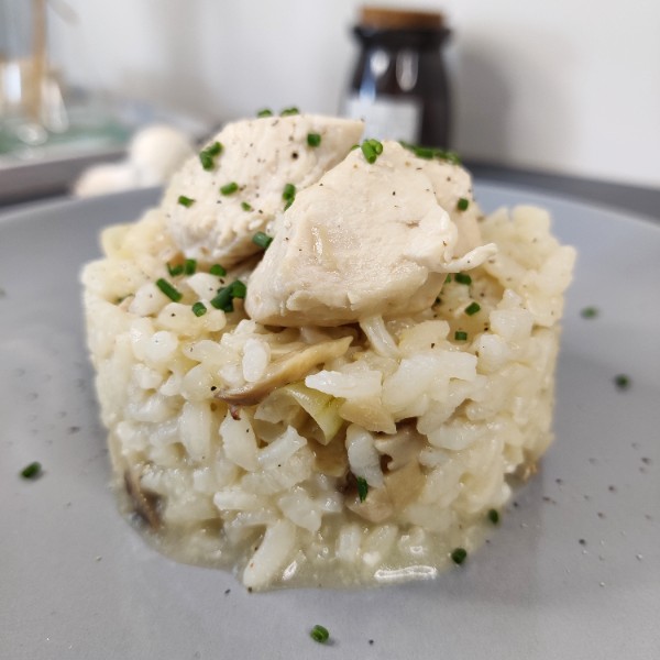 Risotto de poulet aux champignons
